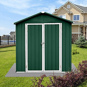 Outdoor Metal Storage Shed,4FTx 6FT Steel Utility Tool Shed Storage House with Door and Lock,Gable Sloping Roof Design Outdoor Storing Tools for Garden,Backyard Green+White