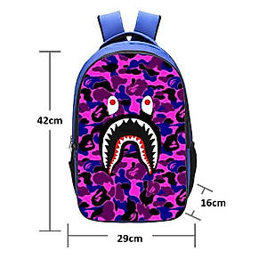 Fashion Shark Teeth Camo Backpack Laptop Backpack Big Capacity Bookbag Camouflage Pattern Backpack For Boys Girls, One Size