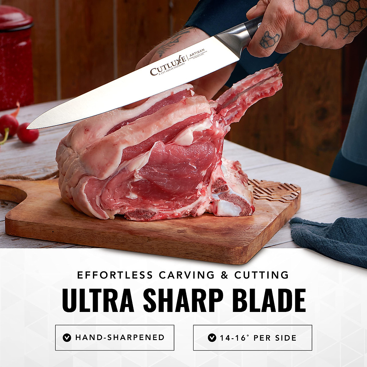 Cutluxe Meat Carving Knife – 9" Turkey Carving Knife – Razor Sharp & Full Tang – High Carbon German Steel – Ergonomic Handle Design – Artisan Series