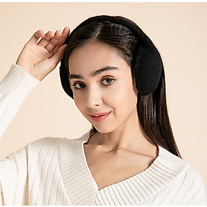 ZLYC Womens Girls Winter Warm Adjustable Knitted Ear Warmers Foldable Earmuffs, Black