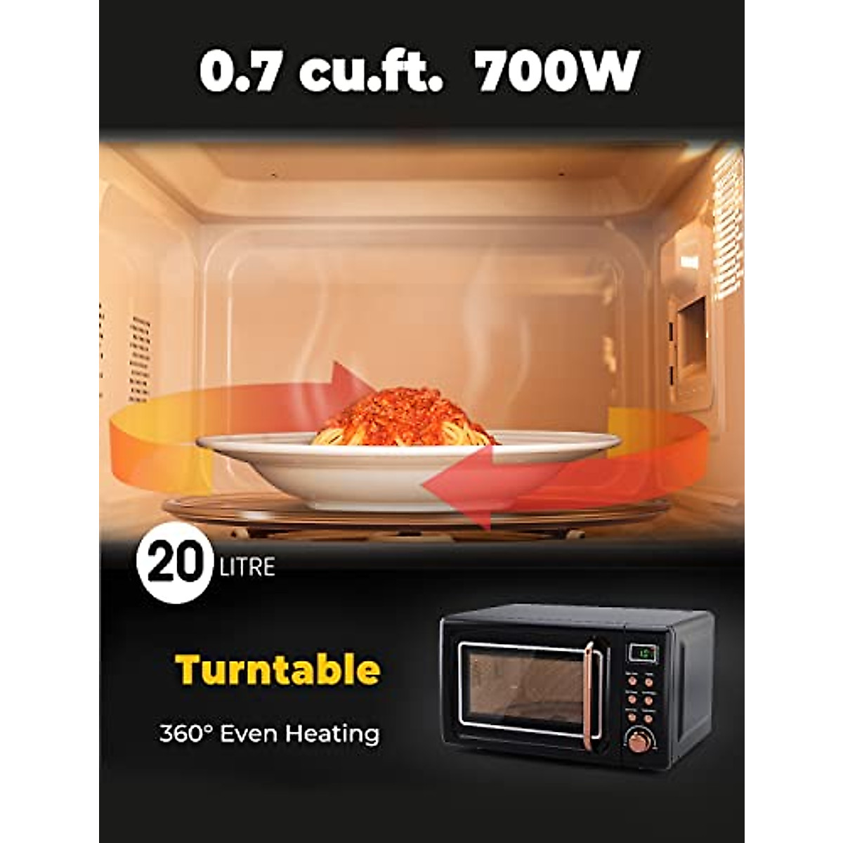 SIMOE Countertop Microwave Oven, 0.7 Cu Ft 700W Retro Small Microwave with 8 Auto-cooking Set & 10 Inch Removable Turntable, Compact Microwave w/Defrost, Child Lock, Timer, 5 Micro Power, LED Lighting