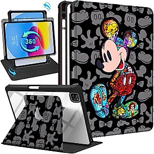 Trendy Fan for iPad Pro 12.9 Case 2022/2021/2020/2018 Case Cute Cartoon Kawaii for Girls Kids Girly Women Design Covers,360 Degree Rotating Folio Stand Pencil Holder for Apple i Pad 12.9 inch,Miqi