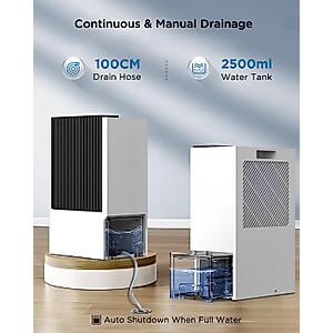 Dehumidifier for Basement with Drain Hose, EasyAcc 2024 Newly [ Rotary 10X Fast Dehumidification/1500 Sq. Ft/Timer/3000ml Per Day] 2 Modes Quiet Portable Dehumidifier for Bedroom Bathroom Large Room