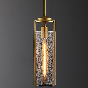 Untrammelife Modern Gold Pendant Light, Crackle Glass Shade Hanging Pendant Light Fixture 14" Single Brushed Brass Ceiling Chandelier for Kitchen Island,Dining Room,Bathroom, T10 LED Bulb Included