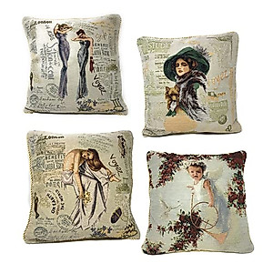 Tache Vintage Pillow Cushion Cover - 18" by 18" Square French Parisian Model Throw Pillow Cover - 1 Piece