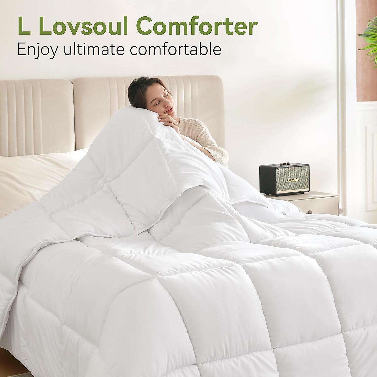 L LOVSOUL Down Alternative Comforter (White,King)-Ultra Soft Brushed Microfiber-Comforter Plush Mircofiber Comforter Duvet Insert (106x90Inches)