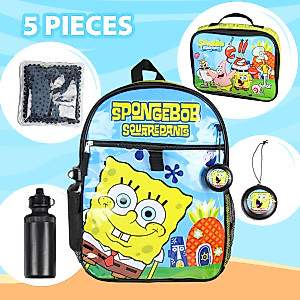 Nickelodeon SpongeBob SquarePants Characters Squidward Patrick Mr. Krabs Sandy Plankton Gary 5 PC Backpack Lunchbox Icepack Water Bottle