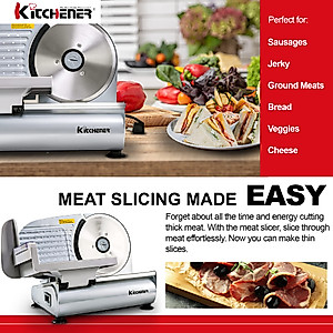 Kitchener Meat Slicer for Deli Cuts, Bread, & Cheese, Electric, 7.5" Stainless Steel Blade, Safety Guard, 120VAC Belt Driven