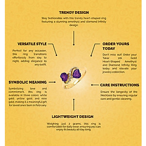 Elegant 10k White Gold Double Heart Amethyst and Diamond Infinity Ring (Size 6.25)