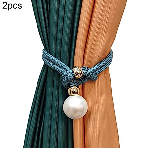 UTUT Curtain Holdback 2Pcs Practical Magnetic Closure Magnetic Pearl Bead Curtain Tie Back Dark Blue