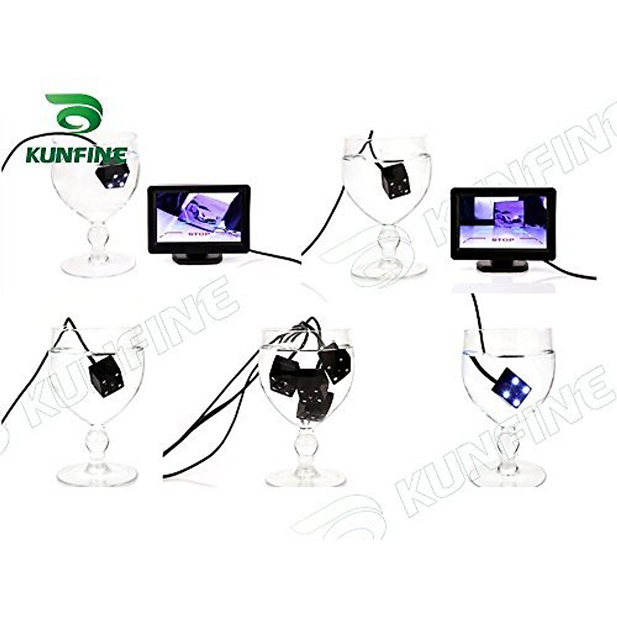 KUNFINE Universal Wireless Car Rear View Camera with 4 LED Vehicle Backup Camera Reverse Camera RCA Night Vision Parking Assistance Camera IP67 Waterproof