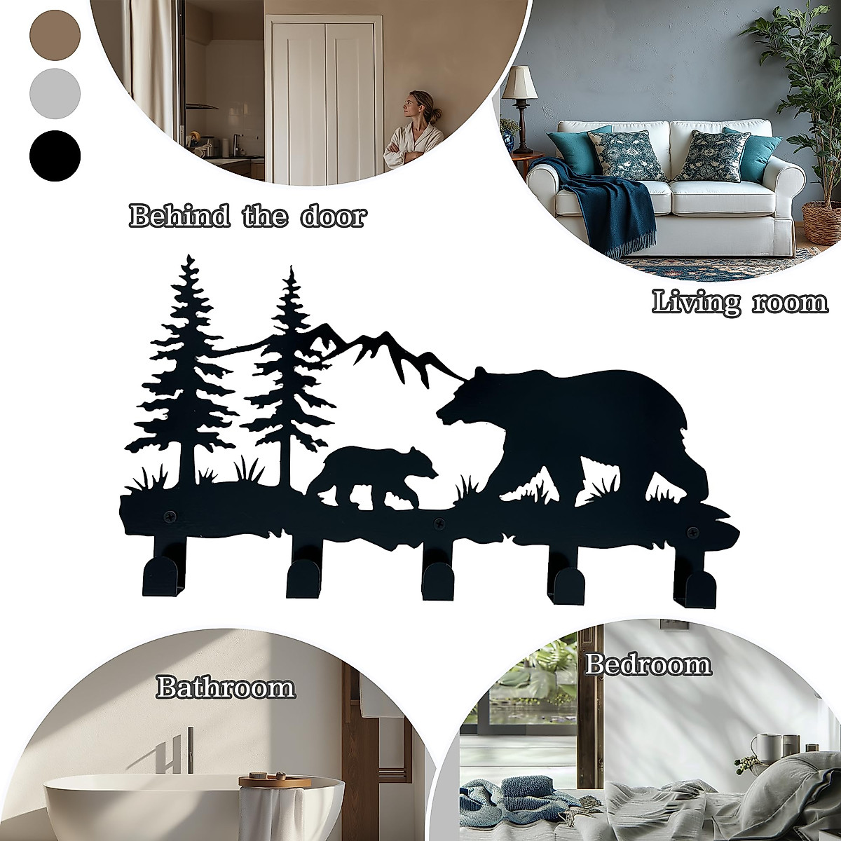 ZORISE Metal Bear Coat Hooks - Animal Theme Wall Art Decor and Key Holder, Hangers for Clothes, Hat, and Backpack, Home Storage Decor for Entryway, Hallway, Office, Kitchen, and Living Room