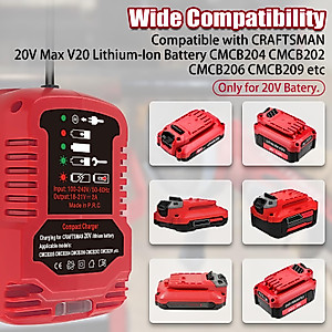 Laimiao Replacement Mini Charger for Craftsman 20V Battery,Compatible with Craftsman V20 Lithium Battery CMCB204 CMCB202 CMCB201 CMCB209 CMCB205 (Only for V20 Series，Battery Not Included)