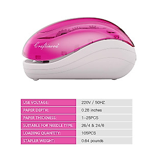 Craftinova Electric Stapler-Pink,Including 2000 Staples and 1 staple remover, Suitable for Palm Size and high Comfort，25 Sheet Capacity, AC Adapter or Battery Powered，Battery not Included