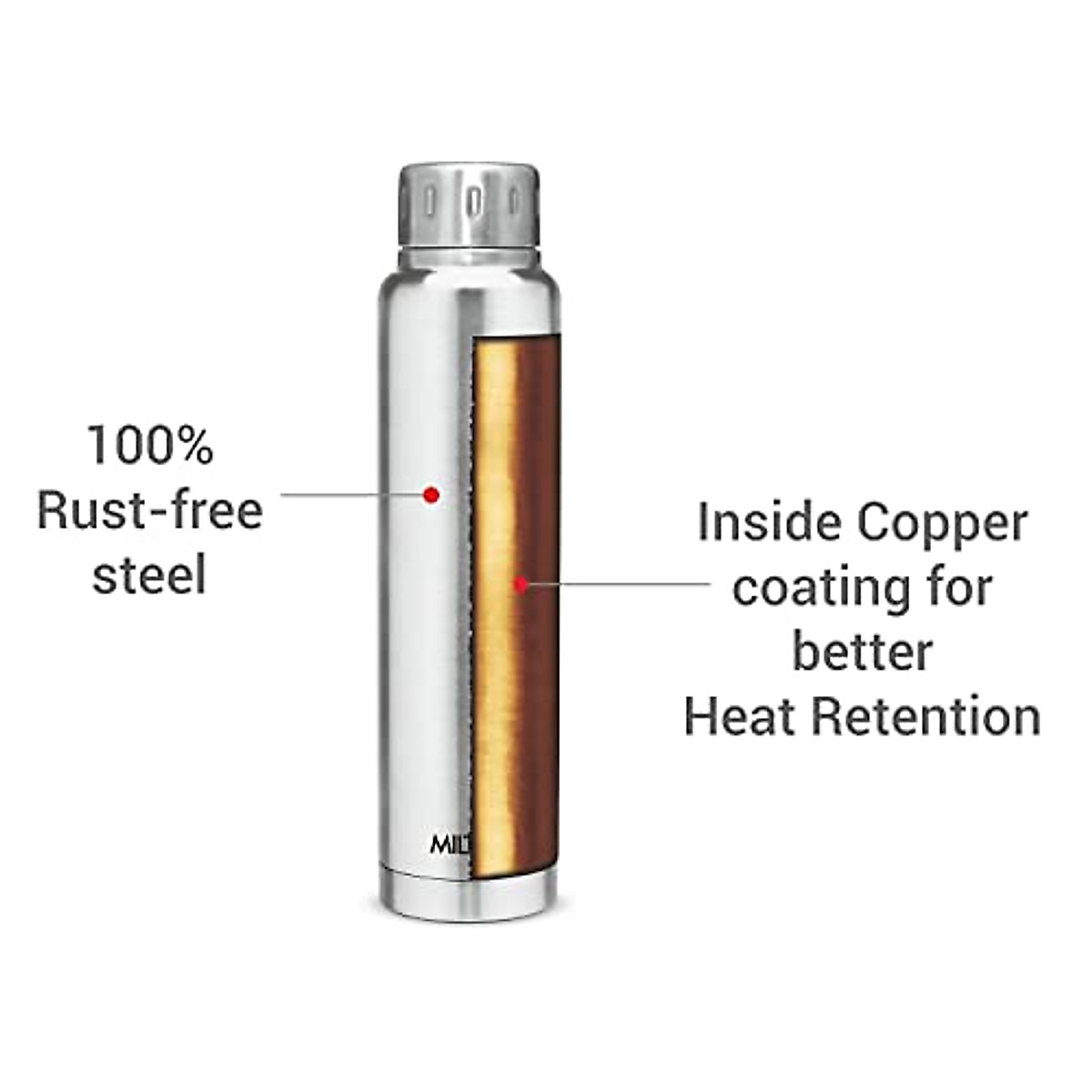 Milton Thermosteel Elfin 750, Vacuum Insulated Flask, 750 ml | 25 oz | 24 Hours Hot & Cold Water Bottle 18/8 Stainless Steel, Durable Body, BPA Free, Leak-Proof Simple Screw Lid | Silver