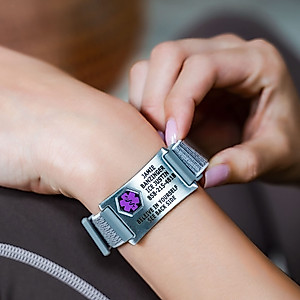 Divoti Easy-to-Wear Custom Engraved Adjustable Medical Alert ID Bracelets for Men and Women — Woven Loop & Velcro Closure (fit up to 8.5”) / Red/Gray