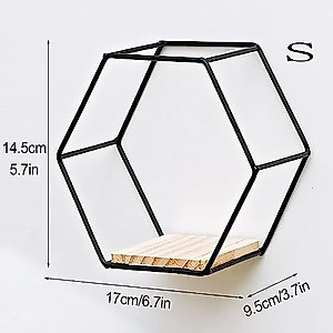 COBARYEN Set of 3 in Different Sizes Hexagon Shaped Floating Shelves,Metal Wall Mounted Floating Storage Shelf for Bedroom, Living Room, Bathroom, Kitchen (Black)