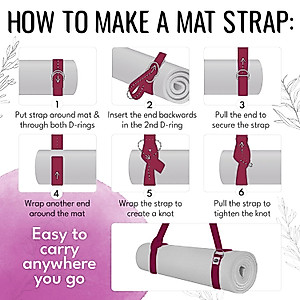 [NEW 2024] TECEUM Yoga & Mat Strap – 2 IN 1 – Cotton – 6 ft 8 ft 10 ft (15+ colors) – Adjustable Non-Slip Belt for Yoga, Pilates, Stretching, Physiotherapy, Fitness & Home Workout – For Carrying Mats