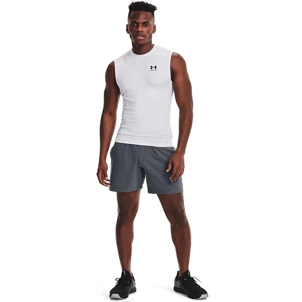 Under Armour Men's Armour HeatGear Compression Sleeveless T-Shirt , White (100)/Black, Small