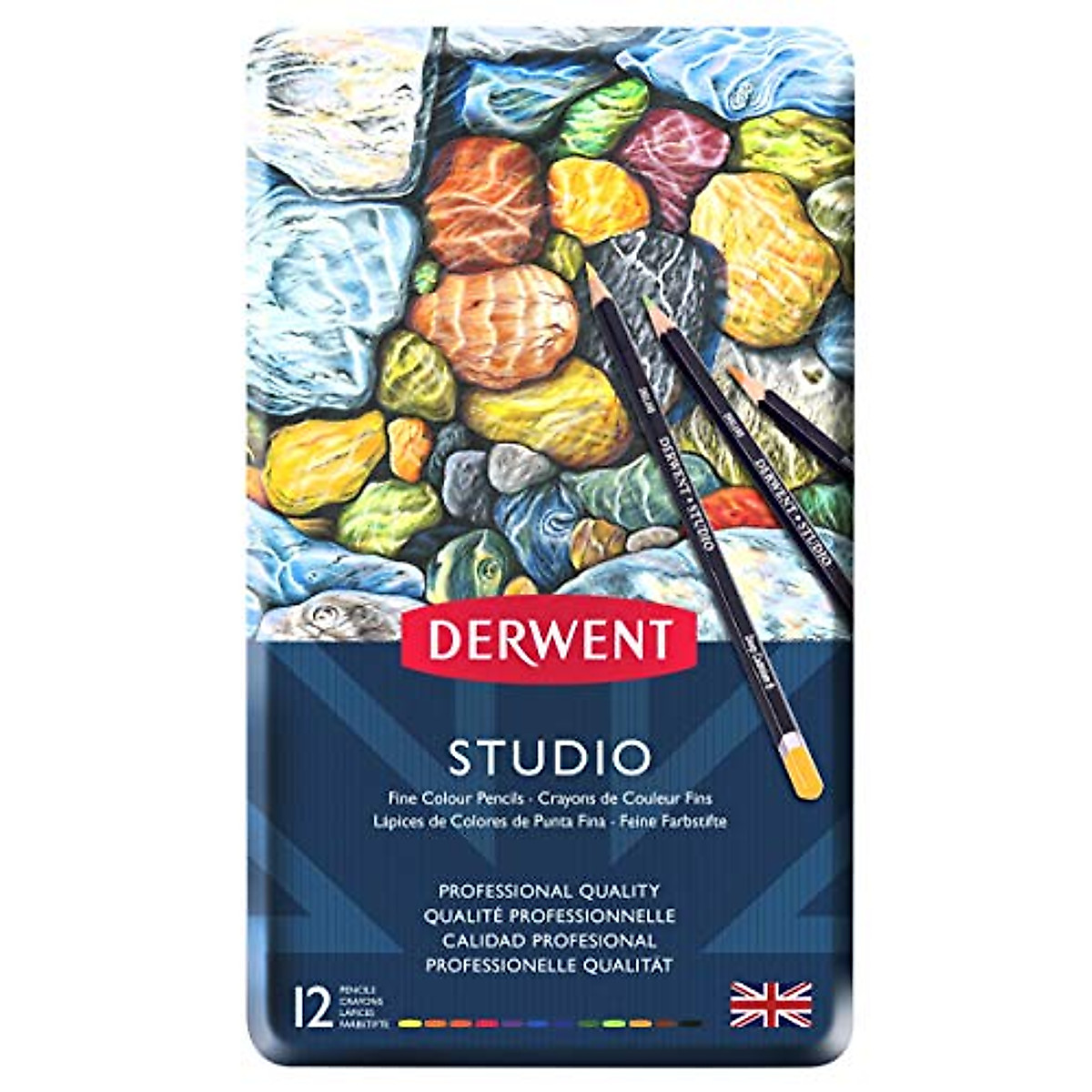 Derwent Studio Colored Pencils, 3.4mm Core, Metal Tin, 12 Count (32196)