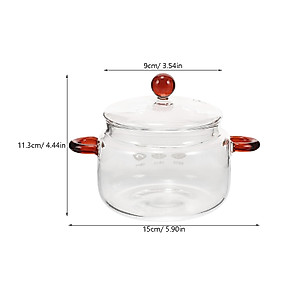 Hemoton Clear for Cooking On Stove Glass Saucepan with Cover Stovetop Cooking Pot Glass Cookware Simmer Pot for Pasta Noodle, Soup, Milk, 0.45L