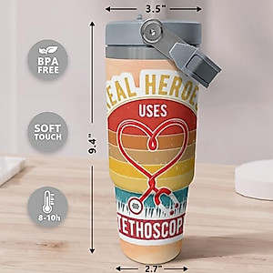 Real heroes stethoscope cup,30oz stainless steel thermos cup with lid and straw,Nurse gift,Nurse coffee cup,Nurse gift,Nurse Christmas gift, medical assistant gift,Nurse gift-Nurse cup
