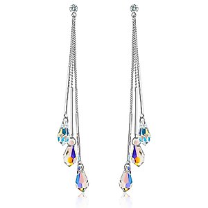 SBLING Platinum-Plated Color Change Multi-Teardrop Earrings Made with Aurora Borealis Austrian Crystals (5.3 cttw)