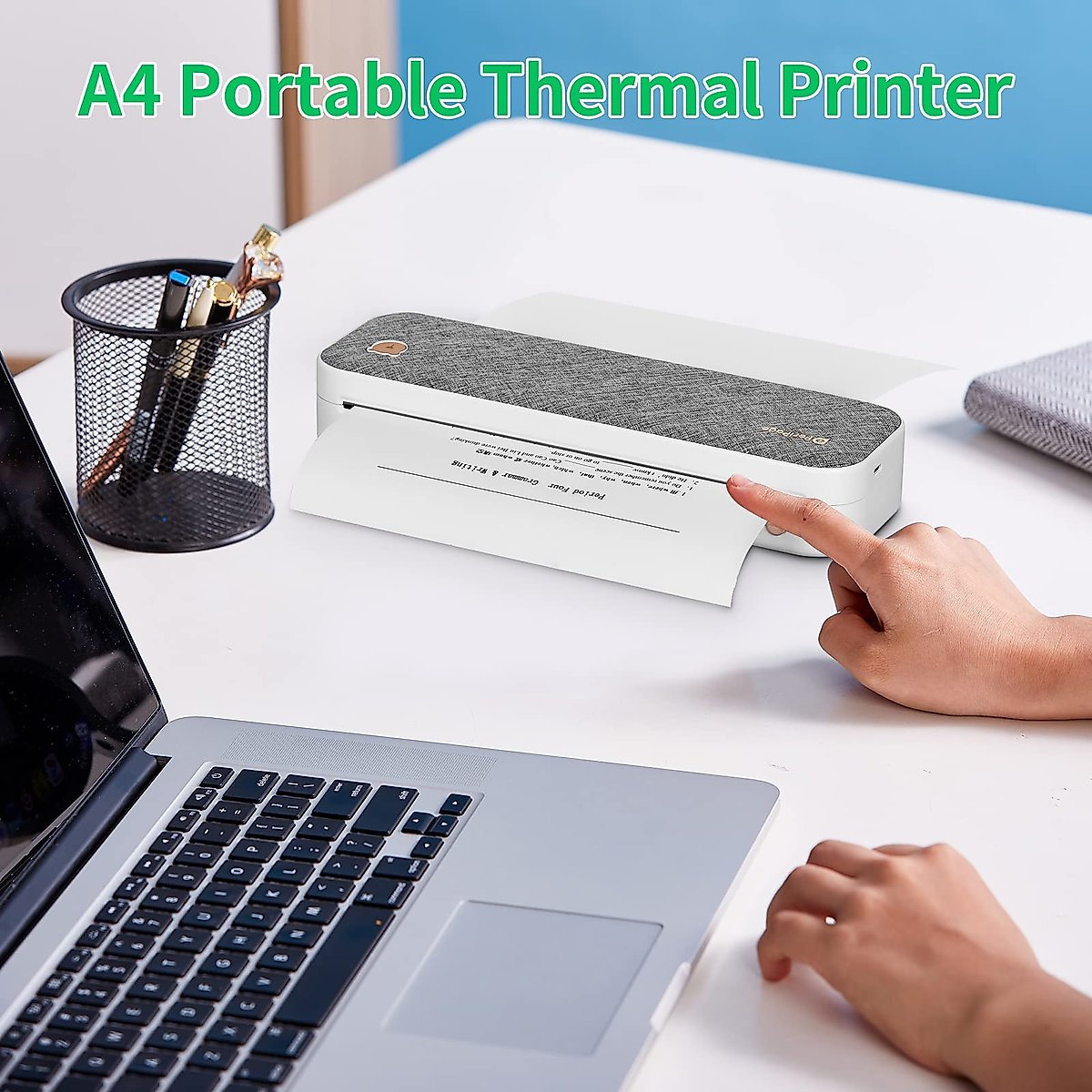 HHOP PeriPage A4 Paper Printer Mobile 210mm Mini Mobile Photo Printer USB BT Connection with 1 Roll Thermal Paper Support 2''/3''/4'' Paper Width Printing PDF Documents Webpage Contract Images