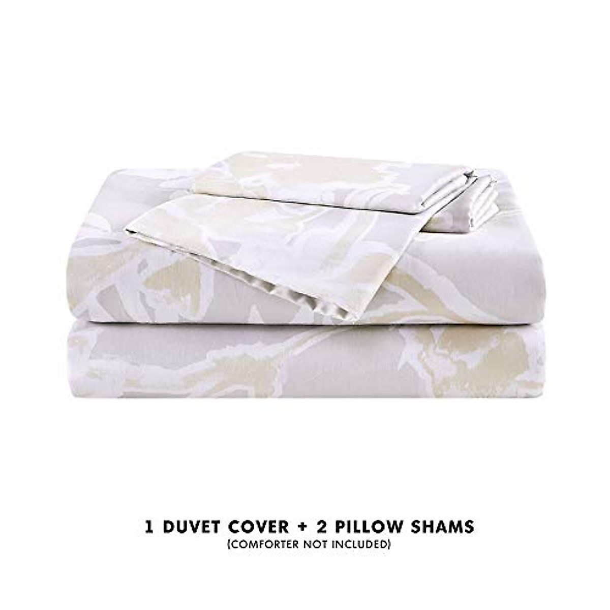 INTELLIGENT DESIGN Reversible 100% Cotton Sateen Duvet - Breathable Comforter Cover, Modern All Season Bedding Set with Sham (Insert Excluded), Tanet, Flower Grey King/Cal King(104"x90")