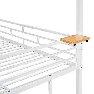 BOVZA House Bunk Bed with Slide and Stairs, Twin Over Twin Metal Bunk Beds Frame with Roof and Storage Staircase for Kids Boys Girls Teens, White