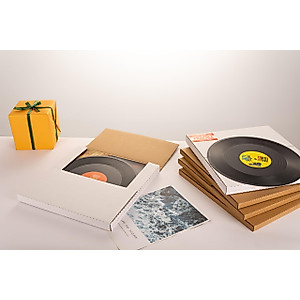 YUSHYIJIE 50 Pack LP Mailers, 12.8"L x 12.8"W x 1"H Kraft Vinyl Record Shipping Boxes for Mailing, Packing, Moving, Storage, Corrugated Album Box with Fragile Stickers