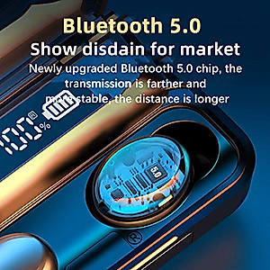 Kuhxz True Wireless Touch Control Bluetooth 5.0 Headphones, 3D Stereo Deep Bass in-Ear Headset w/Mic, IPX6 Waterproof Earphones for Sports, 180H Playtime w/Digital Display Charging Case