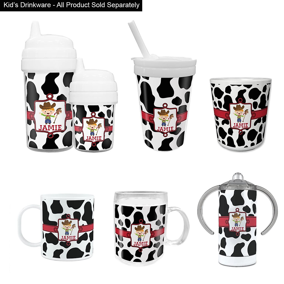 Personalized Cowprint w/Cowboy Toddler Sippy Cup