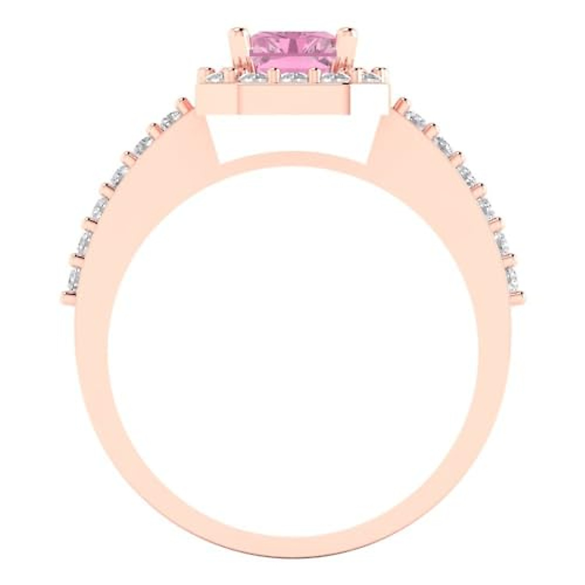 Clara Pucci 2.07 ct Emerald Cut Solitaire Halo Pink Simulated Diamond Engagement Promise Anniversary Bridal Ring 18K Rose Gold 3.75