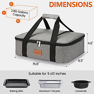 Uoxfill Lunch Bag Insulated Thermal Food Carrier Insulated Casserole Carrier for Hot or Cold Food,Insulated Tote Bag for Potluck Cookouts Parties Picnic, Lasagna Lugger,Fits 9"x13" Baking Pan,Gray