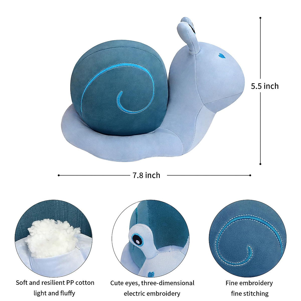 MUPI Snail Plush Pillow Toy Cute Stuffed Animal Snail Plush Kawaii Soft Decor Plushies Doll Gifts for Adults Kids Boys Girls Room Decor (Blue 7.8 Inch)