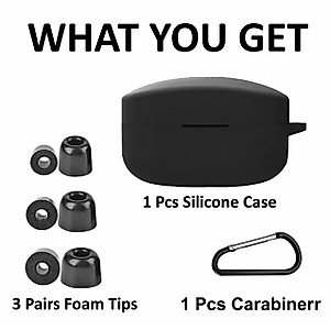 A-Focus WF-1000XM4 Case Ear Tips Kit, Silicone Cover 3 Pairs Memory Foam Noise Reduce Comfortable EarTips with Carabiner Accessories Set Compatible with Sony WF-1000XM4 Black