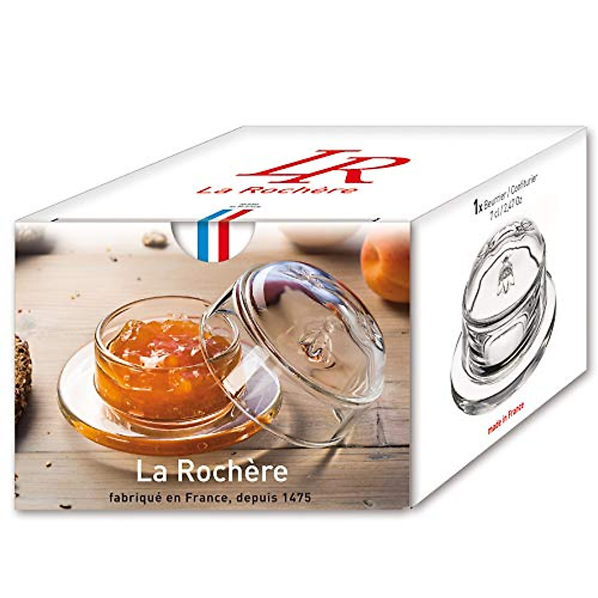 La Rochere Bee Butter Dish with Lid for Countertop – Bee Embossed French Butter Dish - Glass Butter Dish with Lid for Butter, Jams, & Sauces – Dishwasher Safe Butter Keeper Dish (2.5 oz)