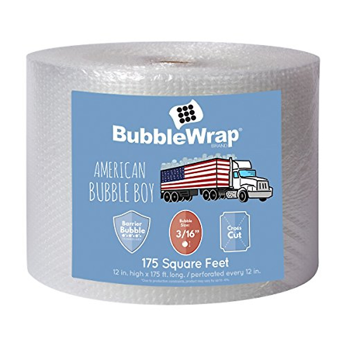 American Bubble Boy 3/16' Small PLUS Bubble Wrap, 175 Feet Bubble Wrap Roll- Premium shipping supplies for Moving and packing heavy duty materials - Perforated plastic wrap bubble Every 12 Inches.