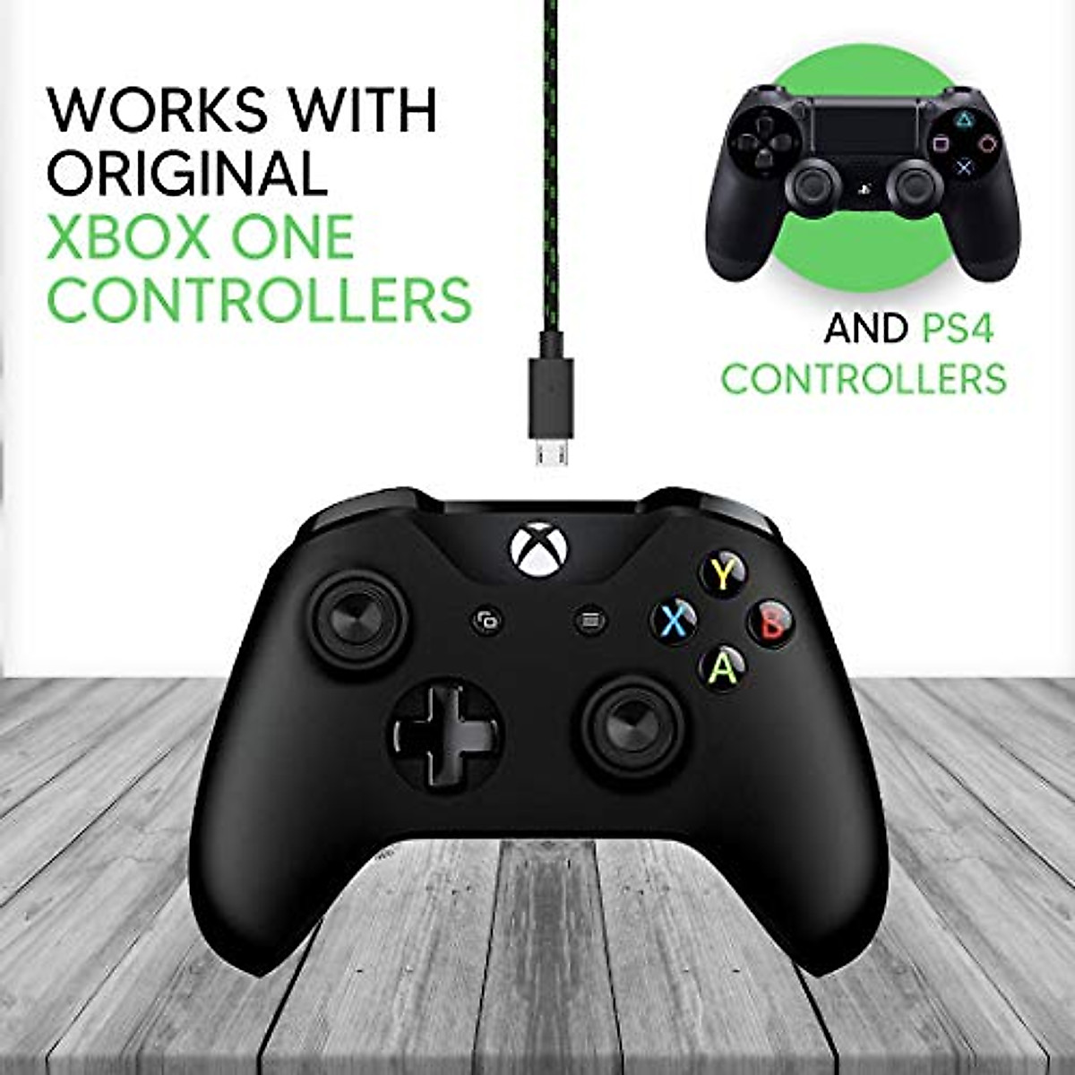TALK WORKS Controller Charger Cord for Xbox One - 2 Pack 10 ft Nylon Braided Micro USB Charging Cable - Also Android Compatible with Samsung Galaxy, PS4