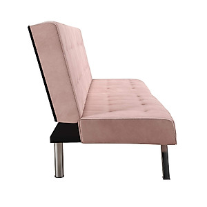 DHP Emily 71 Inch Futon Sofa Bed Fabric, Armless Upholstered Couch Sleeper with Tufted Back and Seat, Mid-Century Modern, Pink Velvet