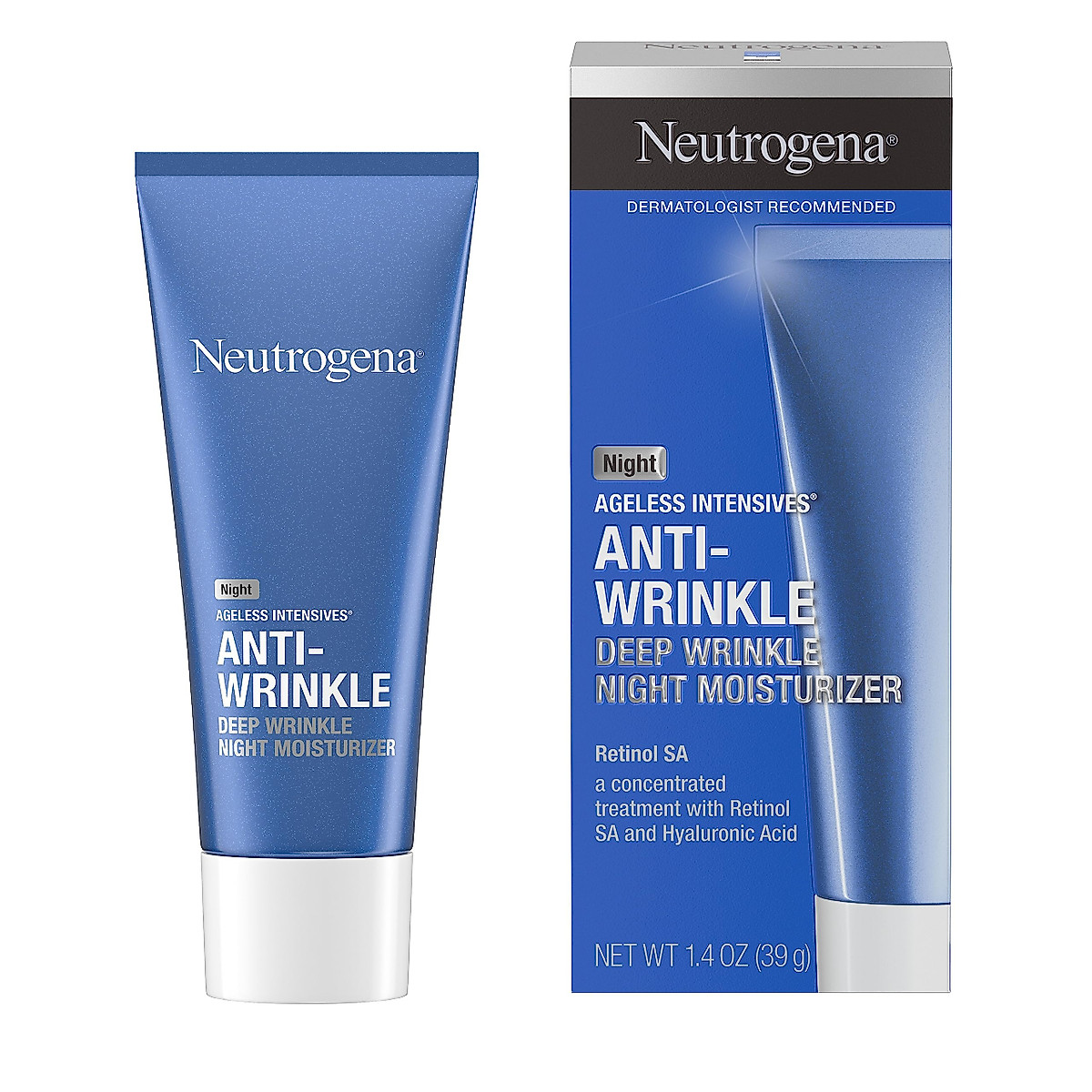 Neutrogena Ageless Retinol Cream - Anti-Wrinkle Night Moisturizer with Hyaluronic Acid, Vitamin E & Shea Butter, 1.4 oz