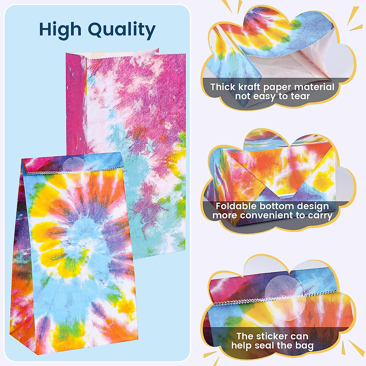 TOXOY 24PCS Tie Dye Treat Bags, Camouflage Party Favor Bags Gift Bags Goodie Bags for Kids Birthday Party Retro Party Decorations