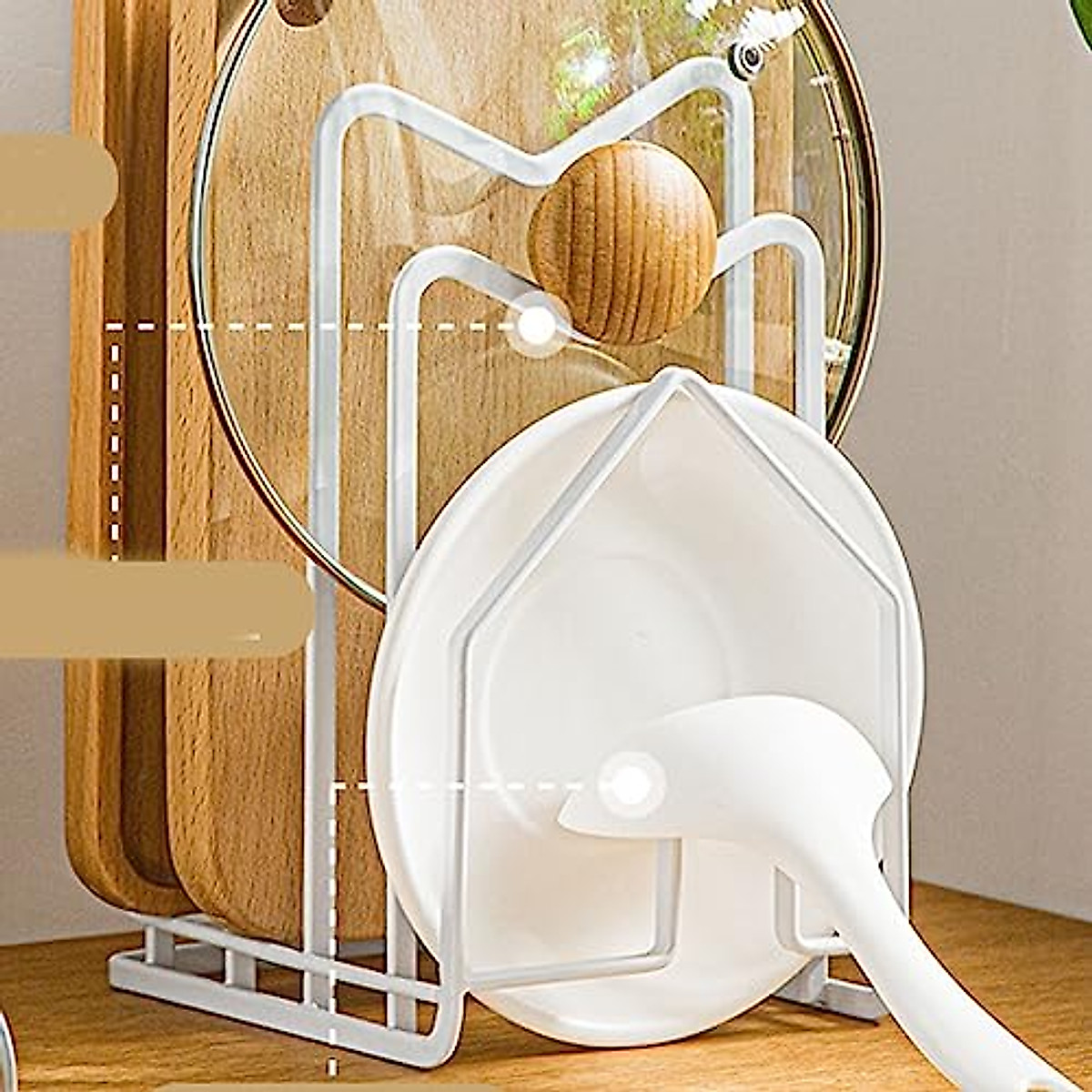 Chopping Board Organizer, Multifunctional Pot Pan Lid Stand Holder Iron Good Ventilation Kitchen Countertop Organizer, Chopping Board Storage Rack for Kitchen(Standard-White)