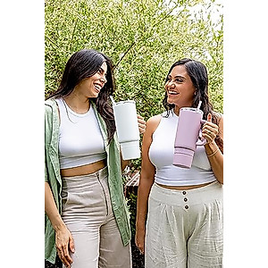 Ello Port 40oz Tumbler with Carry Loop & Integrated Handle, Vacuum Insulated Stainless Steel Reusable Water Bottle, Travel Mug with Leak Proof Lid and Straw, Perfect for Iced Coffee and Tea, Mauve