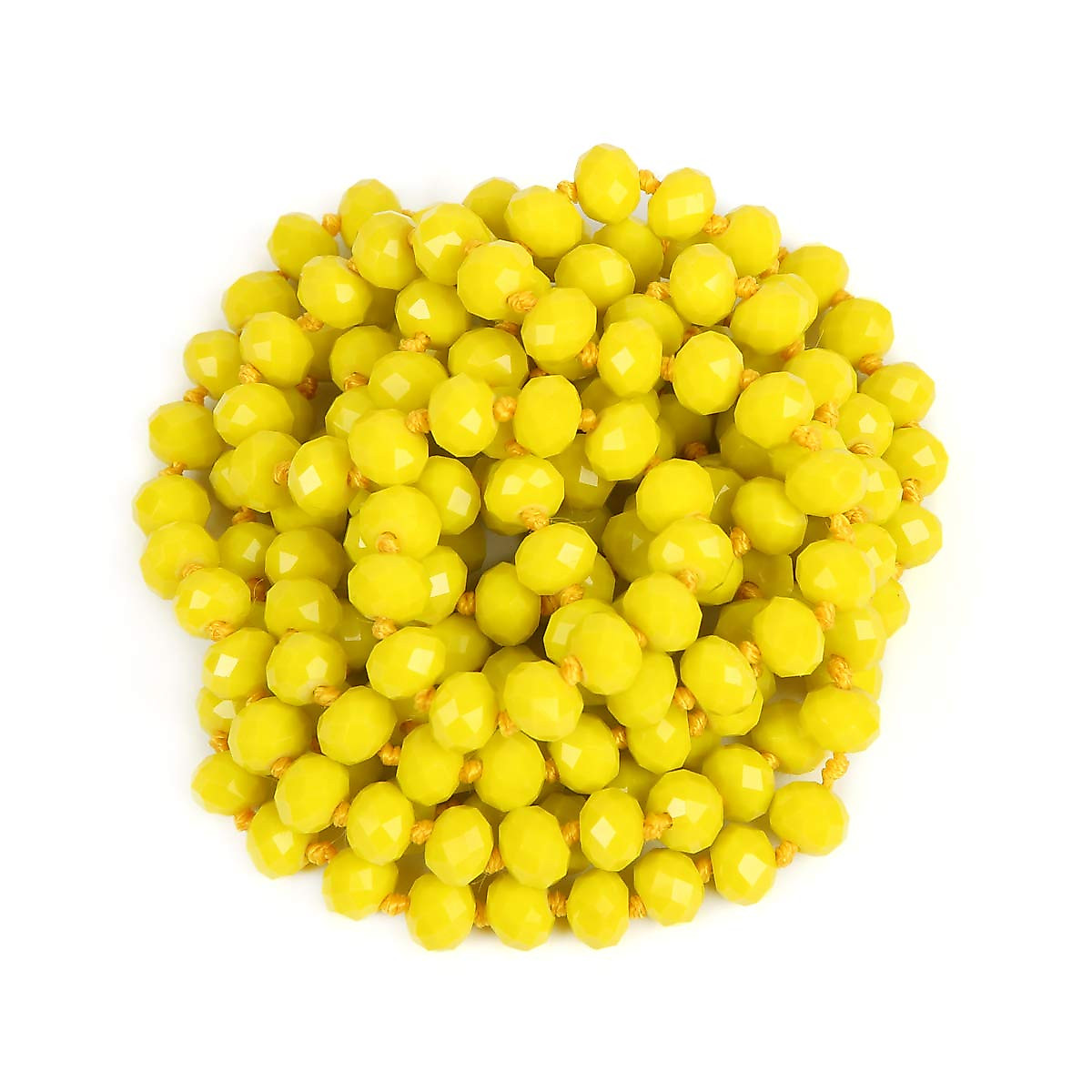 RIAH FASHION Hand Knotted Beads Endless Long Statement Necklace - Handmade Versatile Beaded Multi Layer Infinity Wrap 60" Sparkly Faceted Crystal Rondelle (Lemon Yellow)