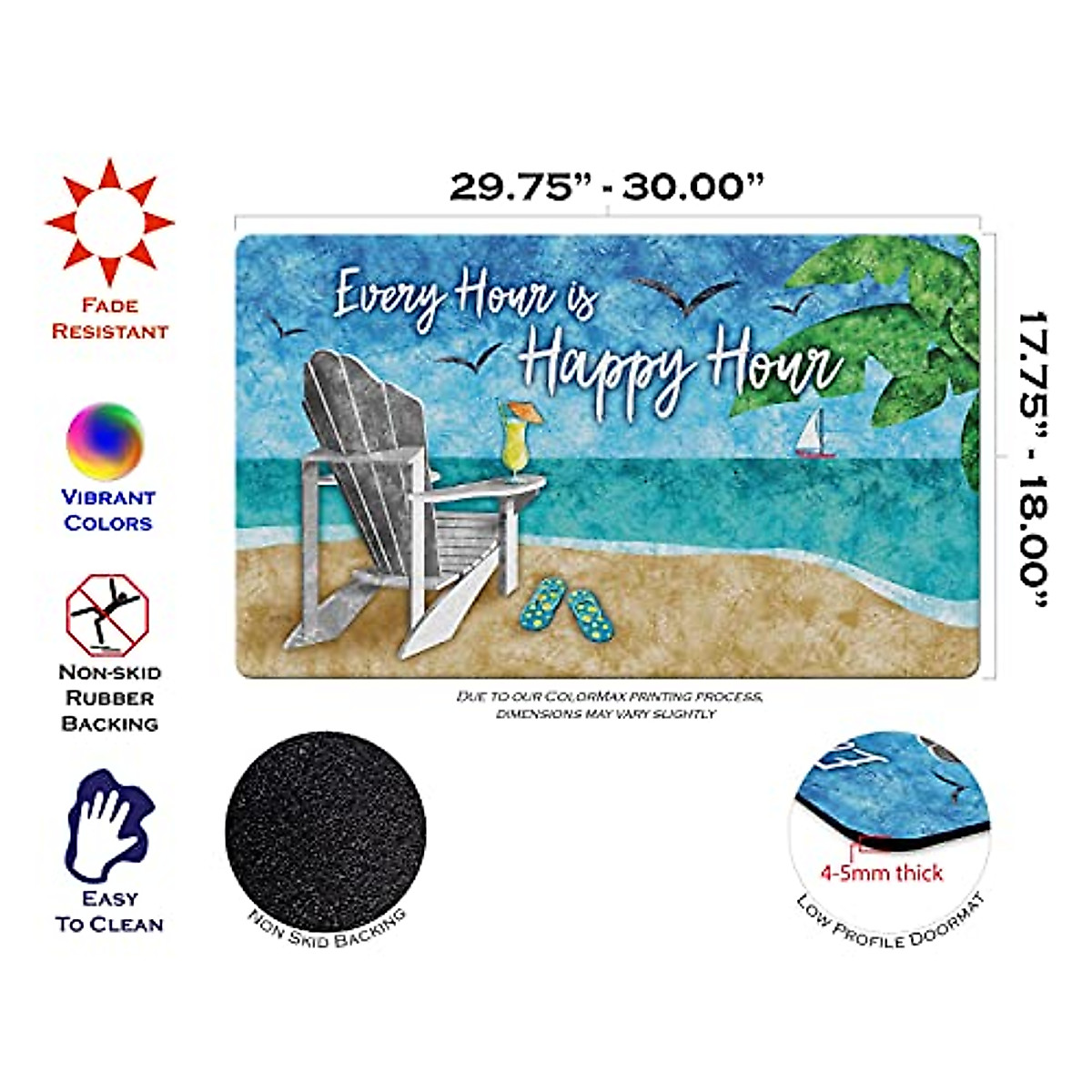 Toland Home Garden Happy Hour Beach 18 x 30 Inch Decorative Tropical Floor Mat Cocktail Doormat - 800401