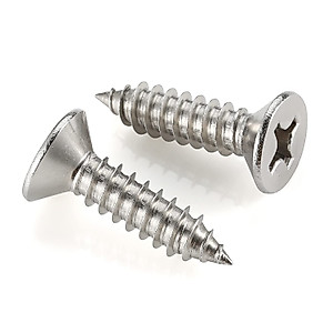 #10 x 1 (3/8" to 2" Available) Flat Head Sheet Metal Screws Wood Screws, 304 Stainless Steel 18-8, Self Tapping, 100 PCS