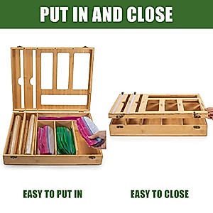 BHLVXCC Ziplock Bag Organizer Bamboo for Drawer, Foil and Plastic Wrap Organizer with Cutter, 6 in 1 Wrap Dispenser with Cutter, Baggie Organizer Suitable for Gallon Quart Sandwich & Snack Bag