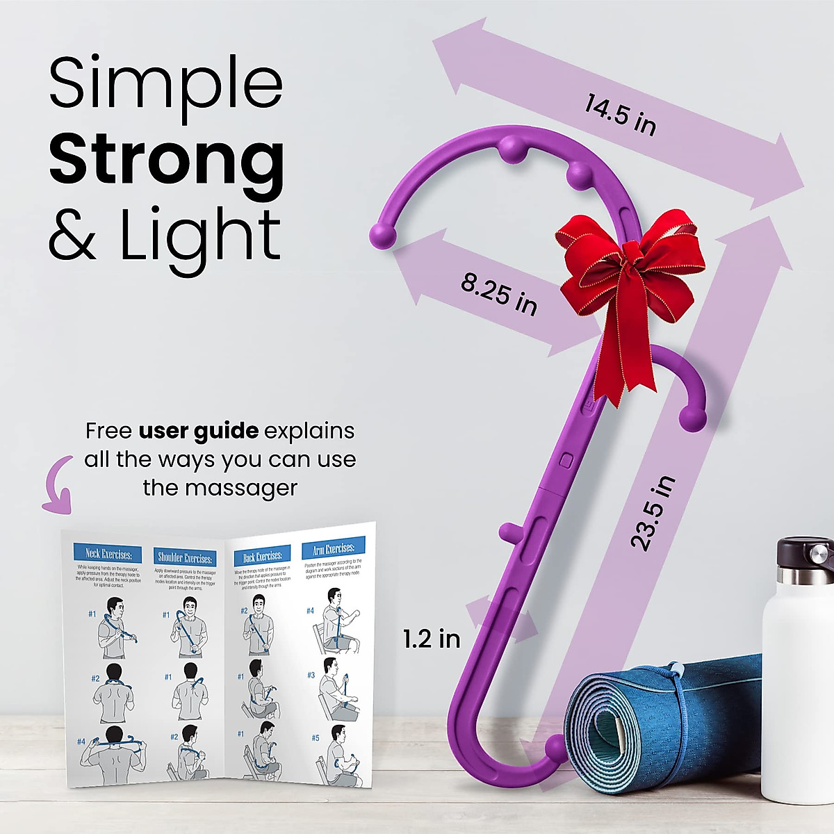 LiBa Back and Neck Massager - Trigger Point Massage Tools for Pain Relief and Self Massage Hook Therapy Handheld Back Neck Shoulder Massager Purple - Gift for Women & Men